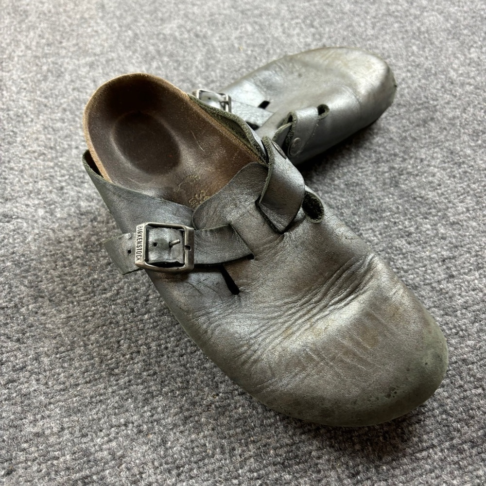 Birkenstock Boston Grey Metallic Leather Clogs Size: … - Gem